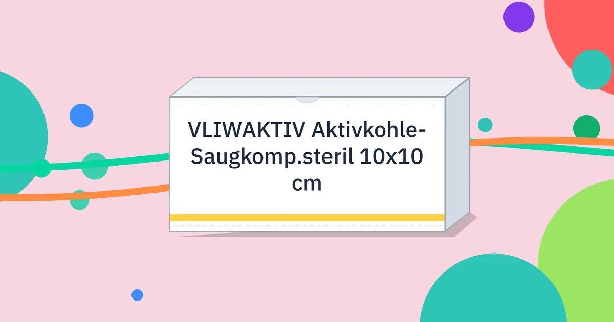 Symbolbild: Packung mit der Aufschrift VLIWAKTIV Aktivkohle-Saugkomp.steril 10x10 cm (PZN 20289215) – Verfügbarkeit und Bezug in Apotheken in Frankfurt am Main