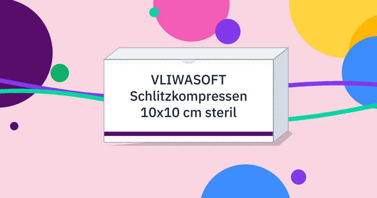 Symbolbild: Packung mit der Aufschrift VLIWASOFT Schlitzkompressen 10x10 cm steril (PZN 07244484) – Verfügbarkeit und Bezug in Apotheken in Frankfurt am Main