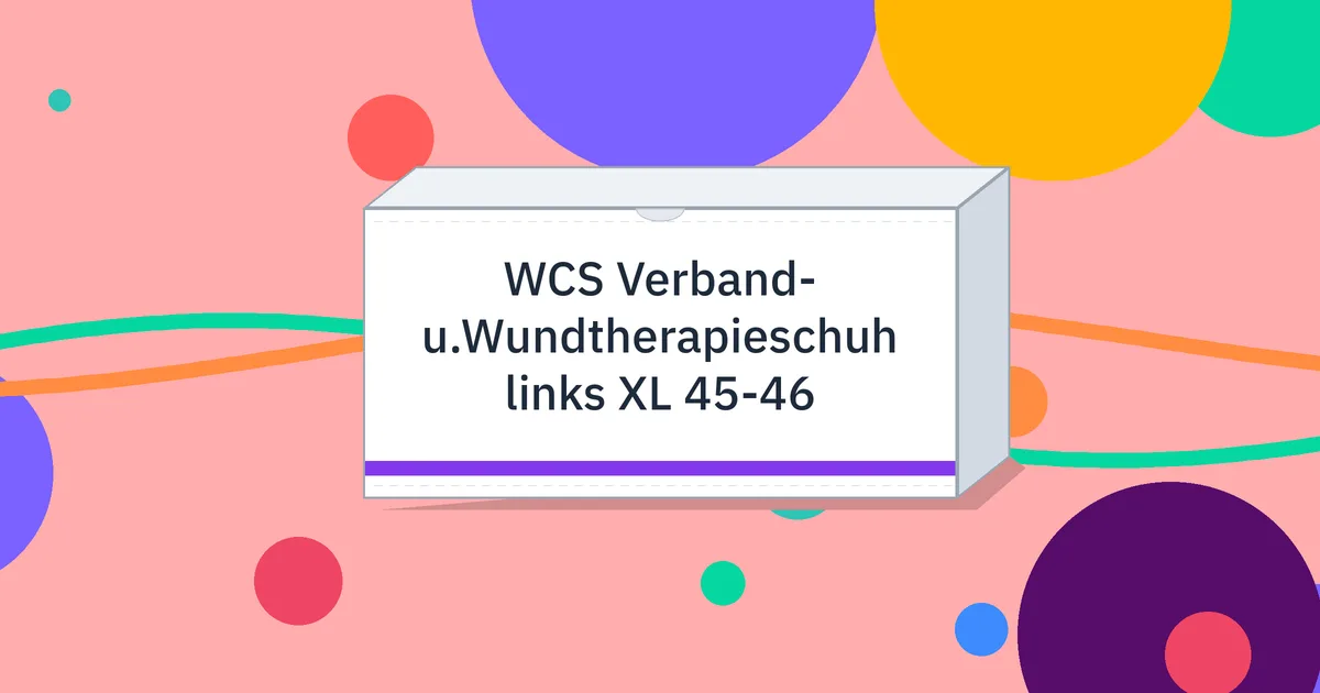 Symbolbild: Packung mit der Aufschrift WCS Verband-u.Wundtherapieschuh links XL 45-46 (PZN 16629668) – Verfügbarkeit und Bezug in Apotheken in Frankfurt am Main