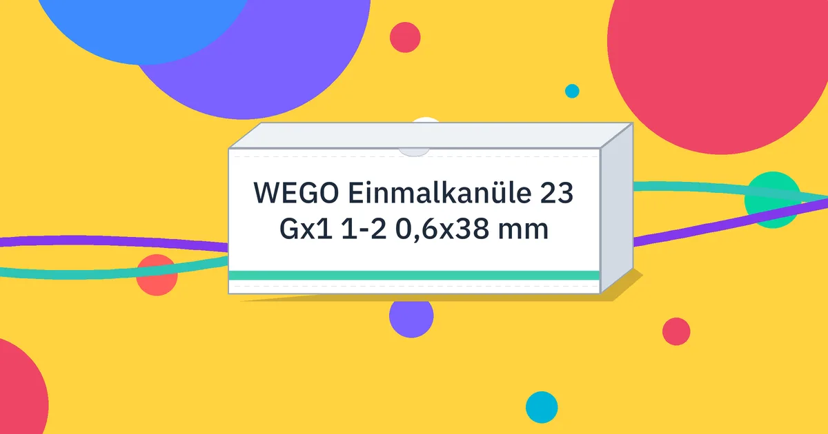 Symbolbild: Packung mit der Aufschrift WEGO Einmalkanüle 23 Gx1 1-2 0,6x38 mm (PZN 18859668) – Verfügbarkeit und Bezug in Apotheken in Frankfurt am Main