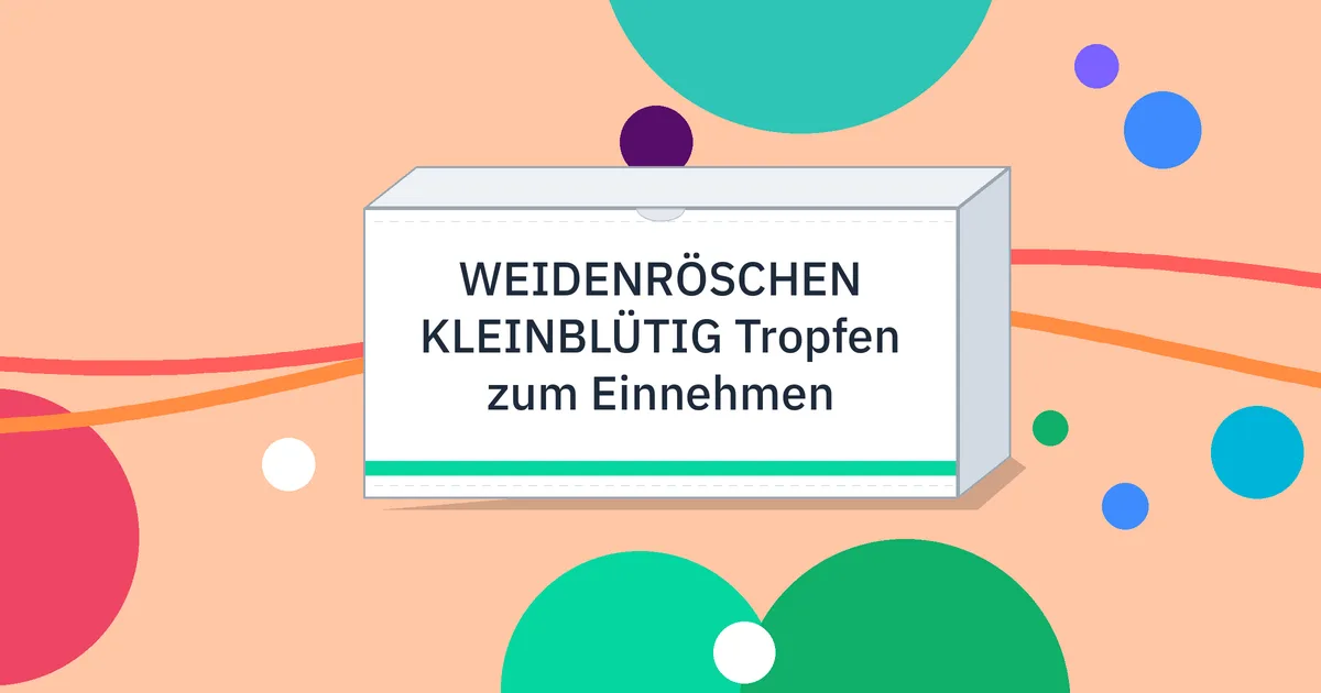 Symbolbild: Packung mit der Aufschrift WEIDENRÖSCHEN KLEINBLÜTIG Tropfen zum Einnehmen (PZN 17427783) – Verfügbarkeit und Bezug in Apotheken in Frankfurt am Main