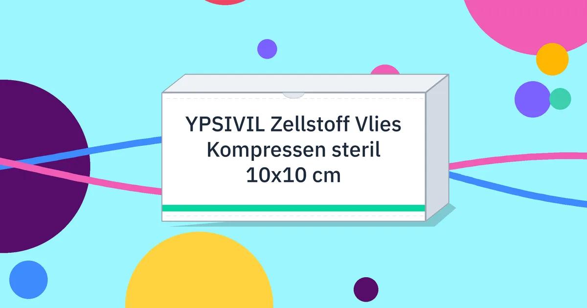 Symbolbild: Packung mit der Aufschrift YPSIVIL Zellstoff Vlies Kompressen steril 10x10 cm (PZN 12605205) – Verfügbarkeit und Bezug in Apotheken in Frankfurt am Main