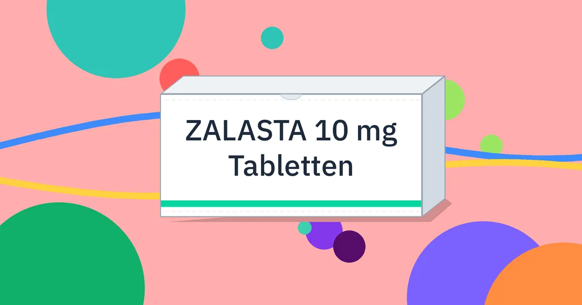 Symbolbild: Packung mit der Aufschrift ZALASTA 10 mg Tabletten (PZN 09097722) – Verfügbarkeit und Bezug in Apotheken in Frankfurt am Main