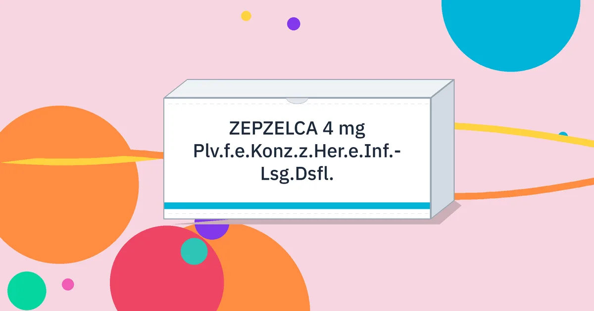 Symbolbild: Packung mit der Aufschrift ZEPZELCA 4 mg Plv.f.e.Konz.z.Her.e.Inf.-Lsg.Dsfl. (PZN 20592379) – Verfügbarkeit und Bezug in Apotheken in Frankfurt am Main
