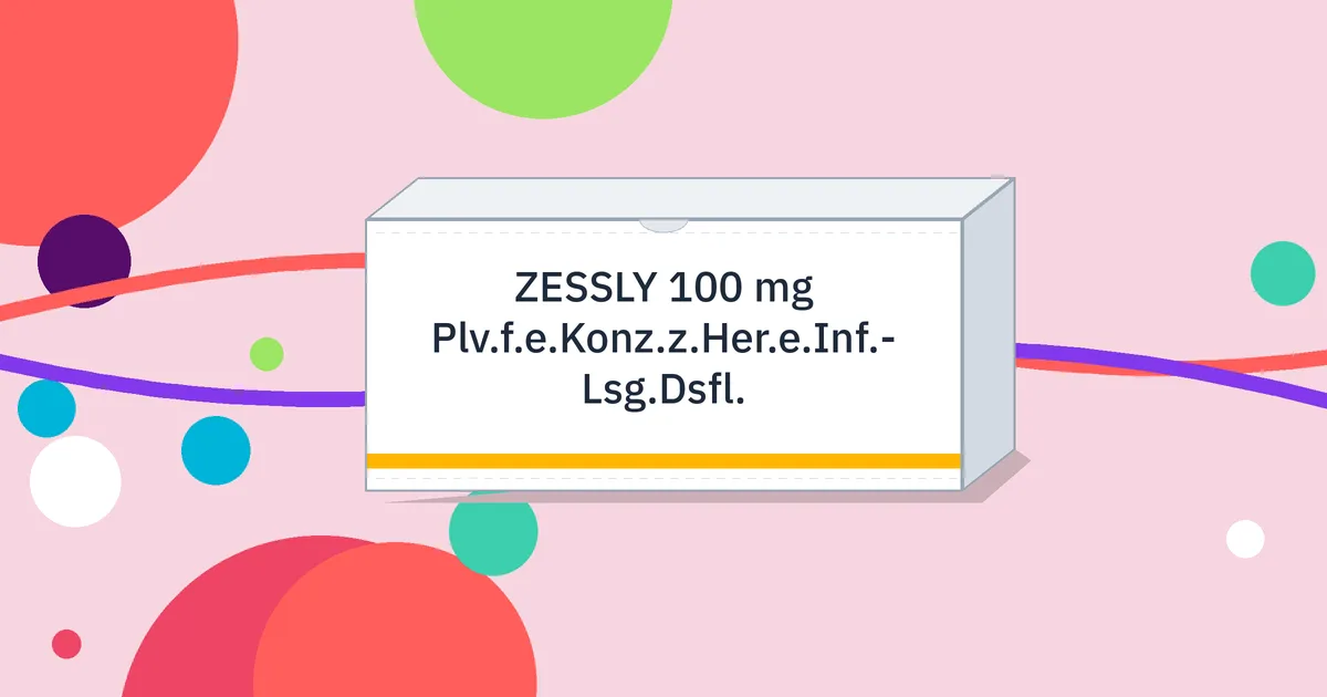 Symbolbild: Packung mit der Aufschrift ZESSLY 100 mg Plv.f.e.Konz.z.Her.e.Inf.-Lsg.Dsfl. (PZN 15889628) – Verfügbarkeit und Bezug in Apotheken in Frankfurt am Main