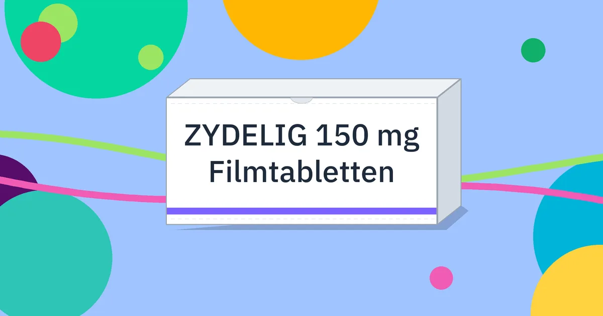 Symbolbild: Packung mit der Aufschrift ZYDELIG 150 mg Filmtabletten (PZN 10793384) – Verfügbarkeit und Bezug in Apotheken in Frankfurt am Main