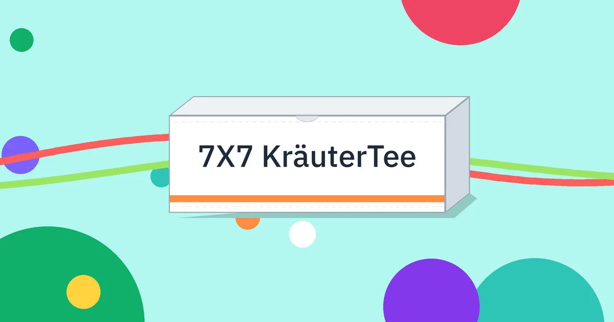 Symbolbild: Packung mit der Aufschrift 7X7 KräuterTee (PZN 19946777) – Verfügbarkeit und Bezug in Apotheken in Frankfurt am Main