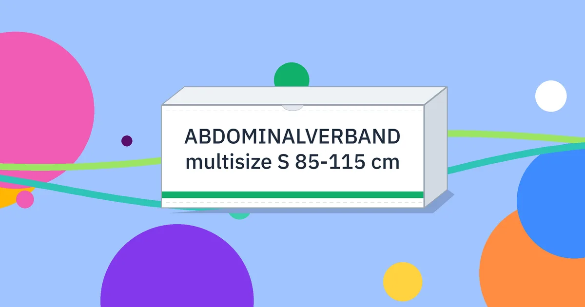 Symbolbild: Packung mit der Aufschrift ABDOMINALVERBAND multisize S 85-115 cm (PZN 18314035) – Verfügbarkeit und Bezug in Apotheken in Frankfurt am Main