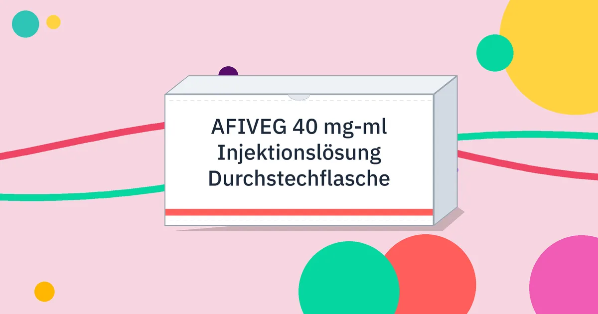 Symbolbild: Packung mit der Aufschrift AFIVEG 40 mg-ml Injektionslösung Durchstechflasche (PZN 19694502) – Verfügbarkeit und Bezug in Apotheken in Frankfurt am Main