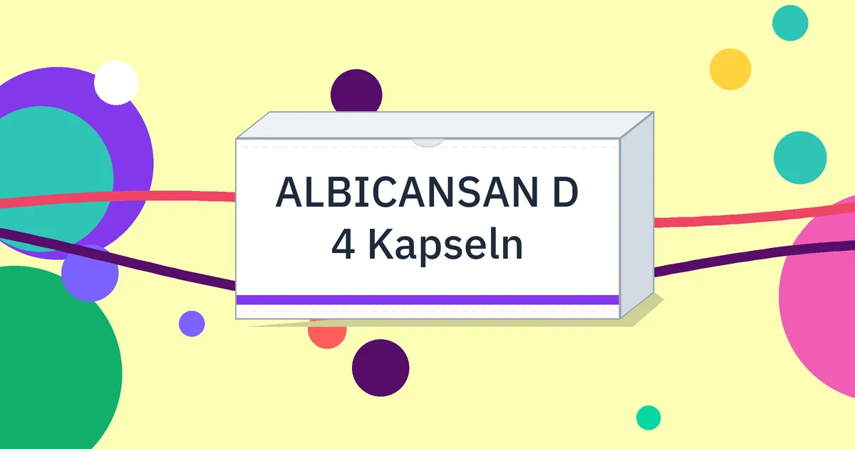 Symbolbild: Packung mit der Aufschrift ALBICANSAN D 4 Kapseln (PZN 04456837) – Verfügbarkeit und Bezug in Apotheken in Frankfurt am Main