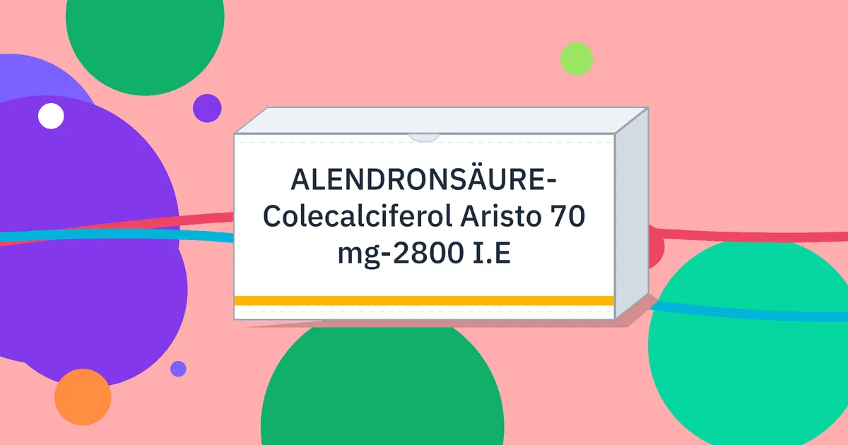 Symbolbild: Packung mit der Aufschrift ALENDRONSÄURE-Colecalciferol Aristo 70 mg-2800 I.E (PZN 13716562) – Verfügbarkeit und Bezug in Apotheken in Frankfurt am Main