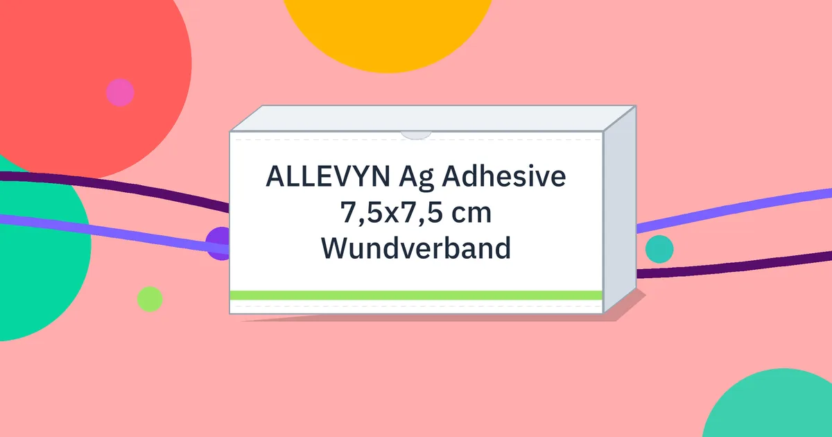 Symbolbild: Packung mit der Aufschrift ALLEVYN Ag Adhesive 7,5x7,5 cm Wundverband (PZN 16222197) – Verfügbarkeit und Bezug in Apotheken in Frankfurt am Main