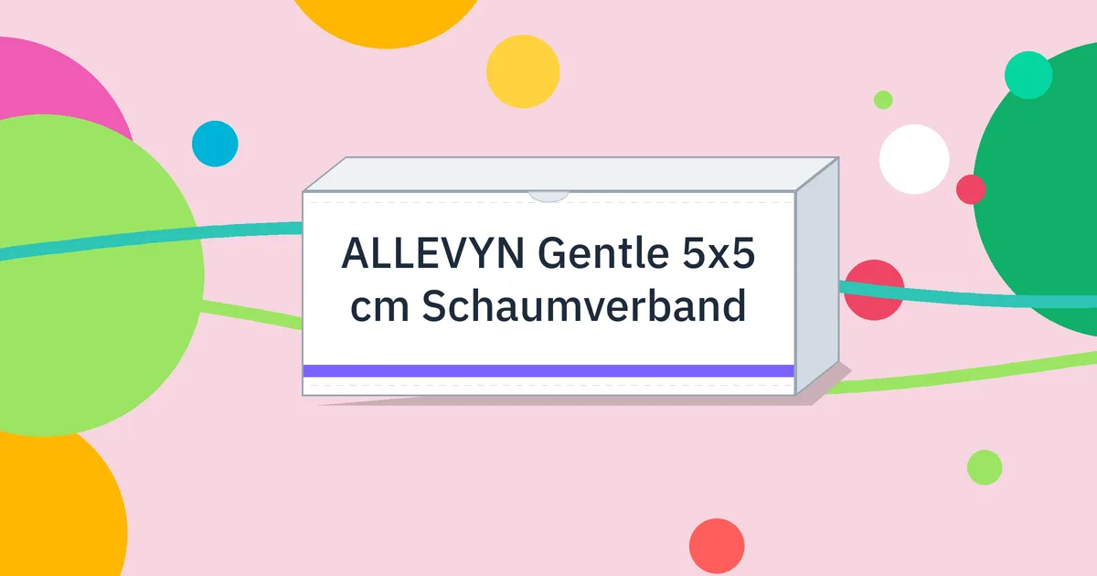 Symbolbild: Packung mit der Aufschrift ALLEVYN Gentle 5x5 cm Schaumverband (PZN 19698167) – Verfügbarkeit und Bezug in Apotheken in Frankfurt am Main