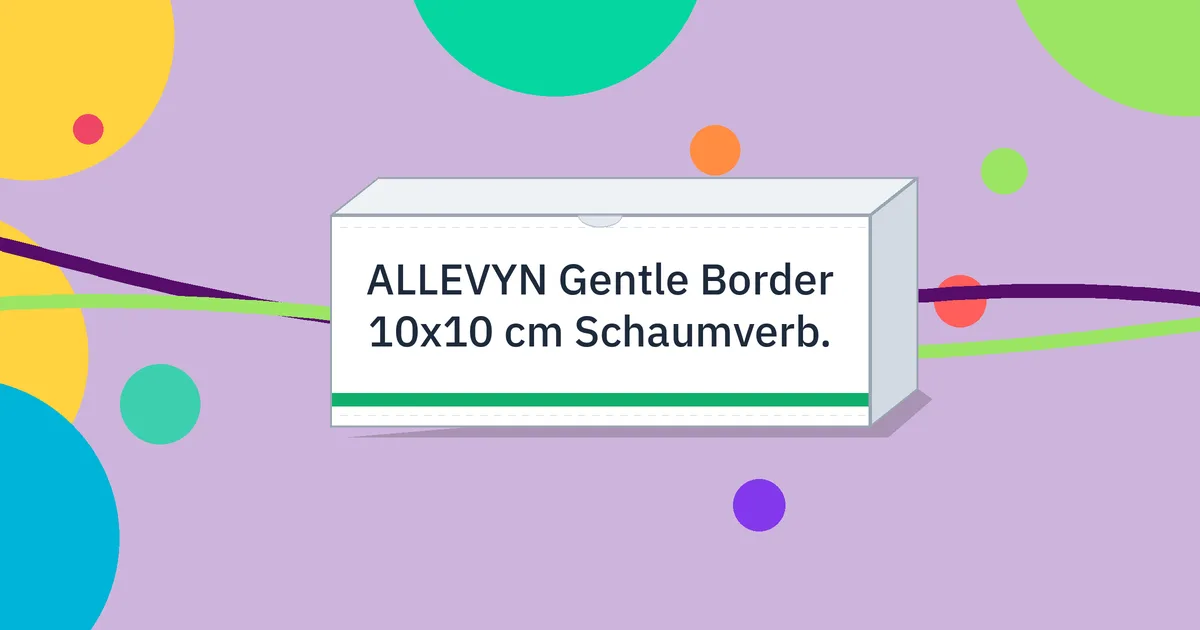 Symbolbild: Packung mit der Aufschrift ALLEVYN Gentle Border 10x10 cm Schaumverb. (PZN 19698061) – Verfügbarkeit und Bezug in Apotheken in Frankfurt am Main