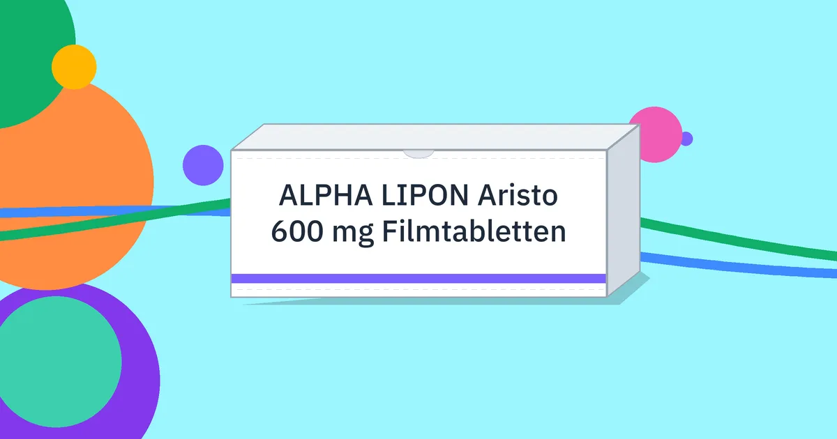 Symbolbild: Packung mit der Aufschrift ALPHA LIPON Aristo 600 mg Filmtabletten (PZN 06897698) – Verfügbarkeit und Bezug in Apotheken in Frankfurt am Main