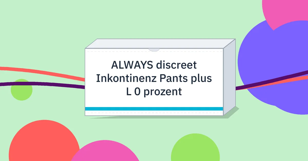 Symbolbild: Packung mit der Aufschrift ALWAYS discreet Inkontinenz Pants plus L 0 prozent (PZN 18193620) – Verfügbarkeit und Bezug in Apotheken in Frankfurt am Main