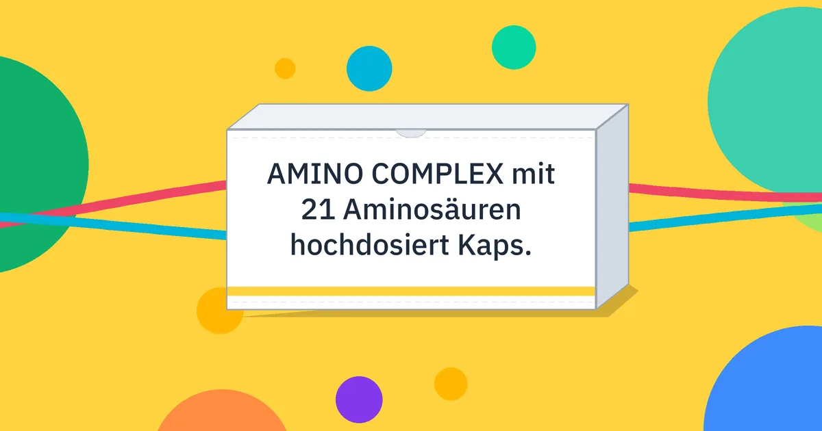 Symbolbild: Packung mit der Aufschrift AMINO COMPLEX mit 21 Aminosäuren hochdosiert Kaps. (PZN 18600947) – Verfügbarkeit und Bezug in Apotheken in Frankfurt am Main