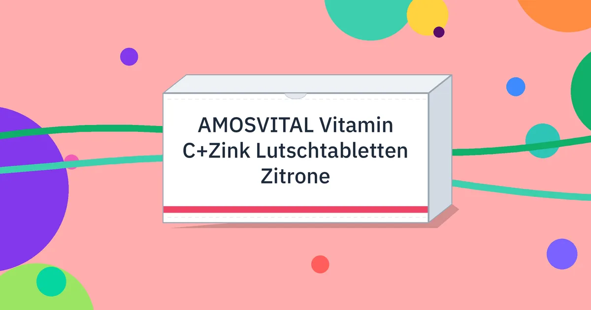 Symbolbild: Packung mit der Aufschrift AMOSVITAL Vitamin C+Zink Lutschtabletten Zitrone (PZN 18370163) – Verfügbarkeit und Bezug in Apotheken in Frankfurt am Main