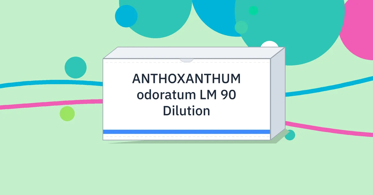 Symbolbild: Packung mit der Aufschrift ANTHOXANTHUM odoratum LM 90 Dilution (PZN 13370112) – Verfügbarkeit und Bezug in Apotheken in Frankfurt am Main