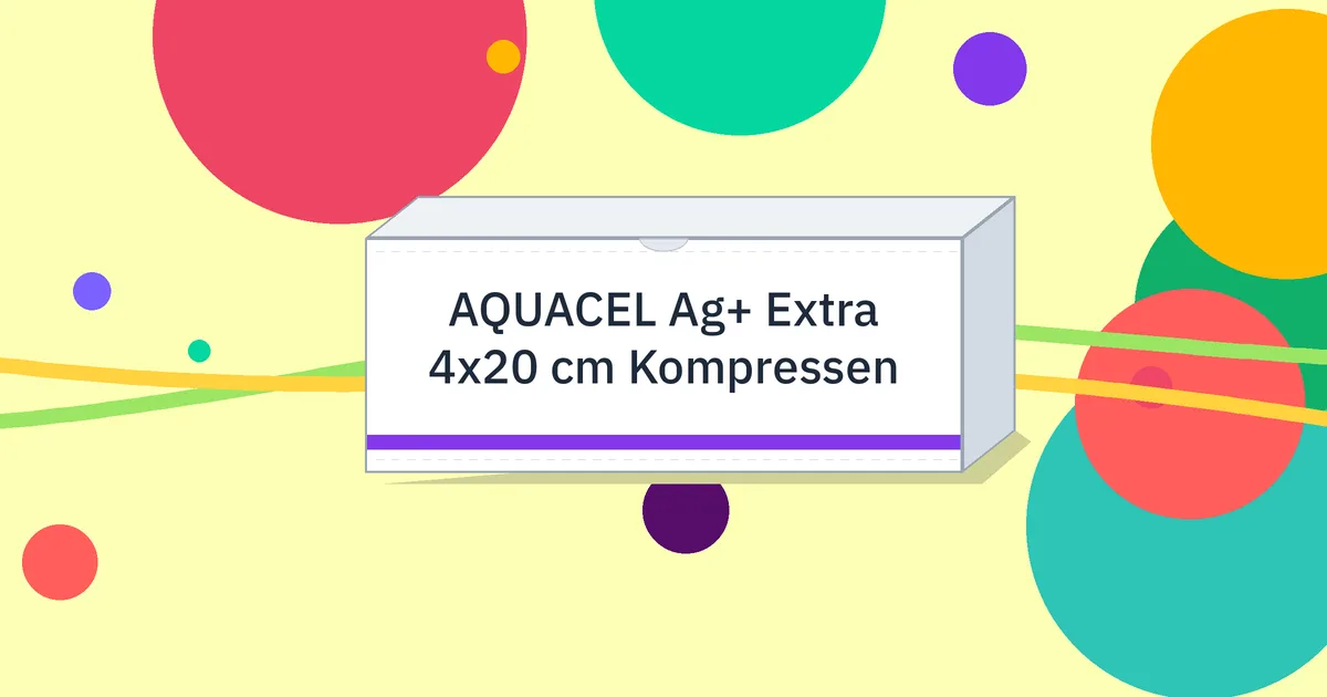 Symbolbild: Packung mit der Aufschrift AQUACEL Ag+ Extra 4x20 cm Kompressen (PZN 10203750) – Verfügbarkeit und Bezug in Apotheken in Frankfurt am Main