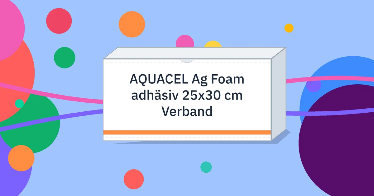 Symbolbild: Packung mit der Aufschrift AQUACEL Ag Foam adhäsiv 25x30 cm Verband (PZN 02931240) – Verfügbarkeit und Bezug in Apotheken in Frankfurt am Main