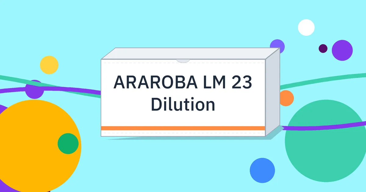 Symbolbild: Packung mit der Aufschrift ARAROBA LM 23 Dilution (PZN 13385898) – Verfügbarkeit und Bezug in Apotheken in Frankfurt am Main