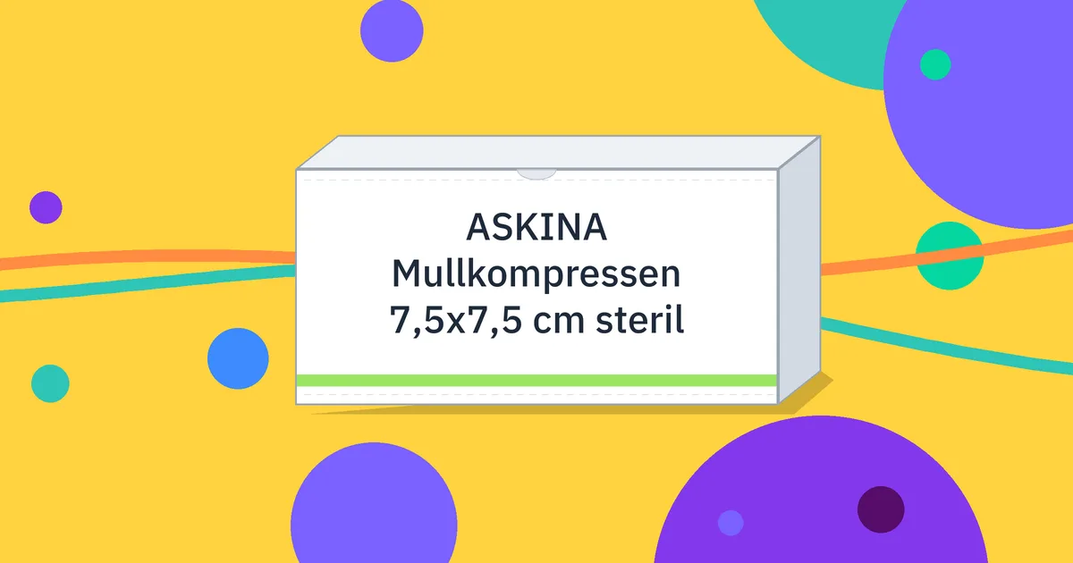 Symbolbild: Packung mit der Aufschrift ASKINA Mullkompressen 7,5x7,5 cm steril (PZN 12735729) – Verfügbarkeit und Bezug in Apotheken in Frankfurt am Main