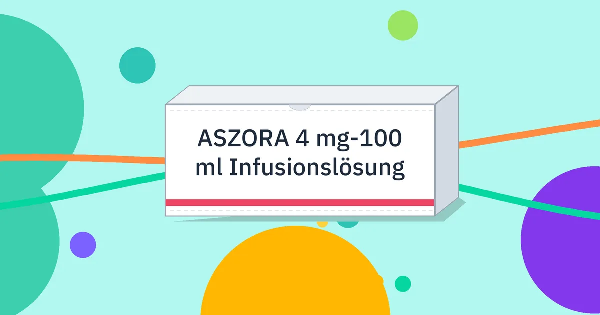 Symbolbild: Packung mit der Aufschrift ASZORA 4 mg-100 ml Infusionslösung (PZN 14299356) – Verfügbarkeit und Bezug in Apotheken in Frankfurt am Main