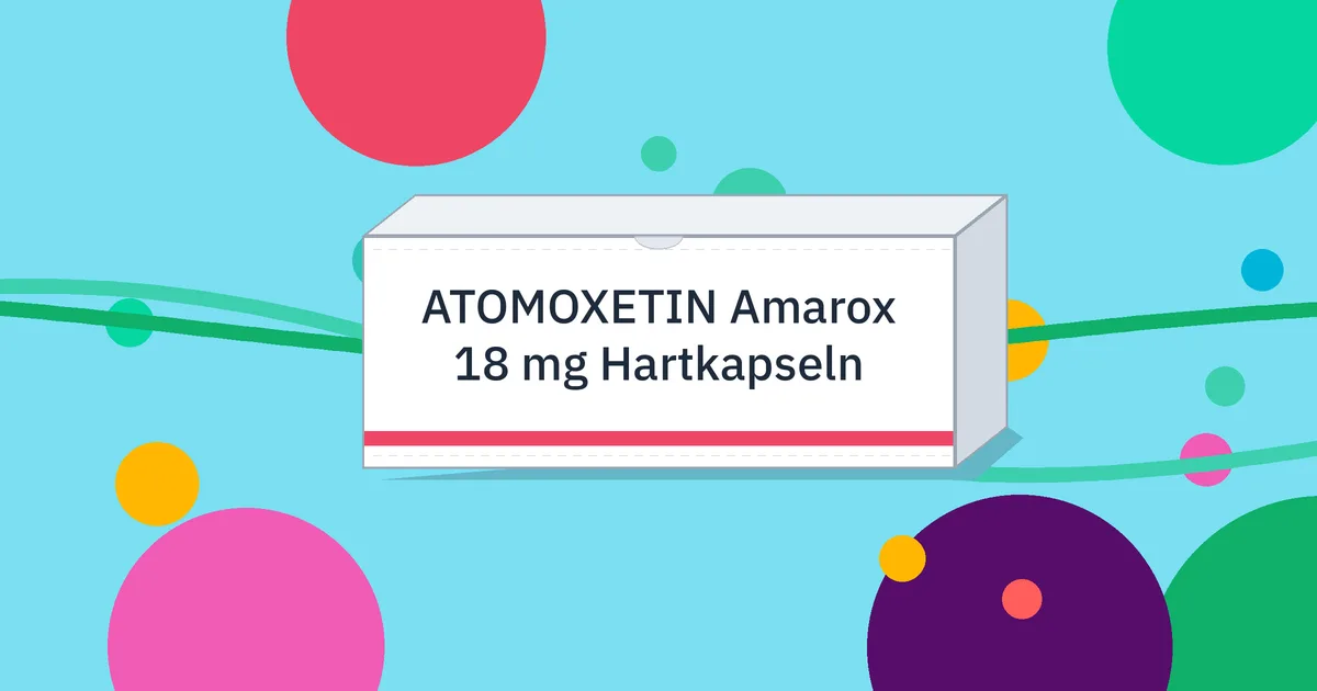 Symbolbild: Packung mit der Aufschrift ATOMOXETIN Amarox 18 mg Hartkapseln (PZN 19178545) – Verfügbarkeit und Bezug in Apotheken in Frankfurt am Main