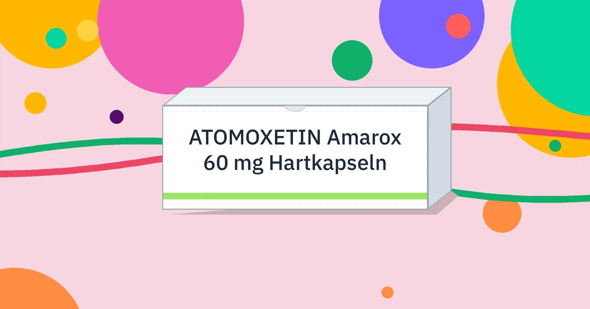 Symbolbild: Packung mit der Aufschrift ATOMOXETIN Amarox 60 mg Hartkapseln (PZN 19178663) – Verfügbarkeit und Bezug in Apotheken in Frankfurt am Main