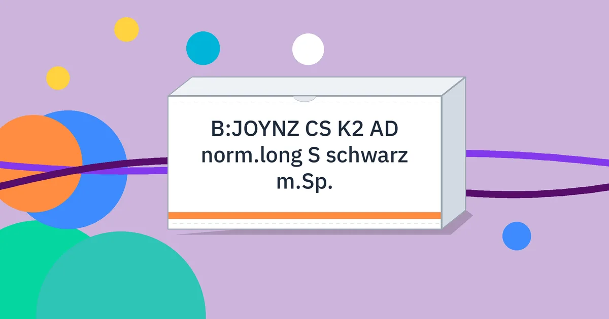 Symbolbild: Packung mit der Aufschrift B:JOYNZ CS K2 AD norm.long S schwarz m.Sp. (PZN 20525414) – Verfügbarkeit und Bezug in Apotheken in Frankfurt am Main