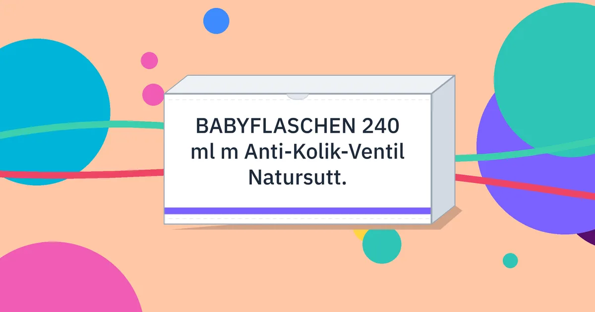 Symbolbild: Packung mit der Aufschrift BABYFLASCHEN 240 ml m Anti-Kolik-Ventil Natursutt. (PZN 17619086) – Verfügbarkeit und Bezug in Apotheken in Frankfurt am Main