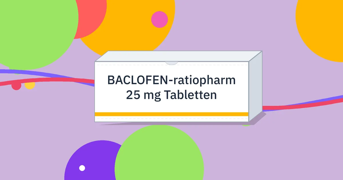 Symbolbild: Packung mit der Aufschrift BACLOFEN-ratiopharm 25 mg Tabletten (PZN 03753421) – Verfügbarkeit und Bezug in Apotheken in Frankfurt am Main