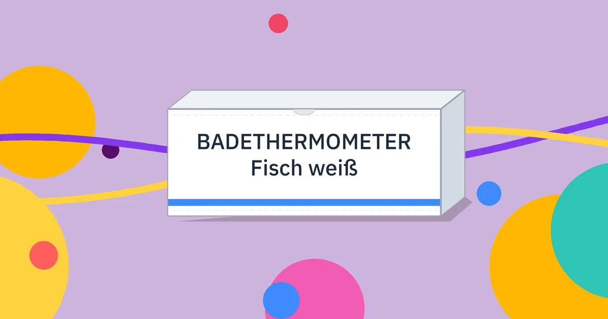 Symbolbild: Packung mit der Aufschrift BADETHERMOMETER Fisch weiß (PZN 06910890) – Verfügbarkeit und Bezug in Apotheken in Frankfurt am Main