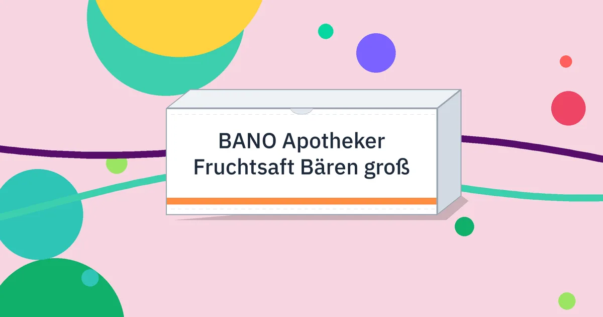 Symbolbild: Packung mit der Aufschrift BANO Apotheker Fruchtsaft Bären groß (PZN 16135245) – Verfügbarkeit und Bezug in Apotheken in Frankfurt am Main