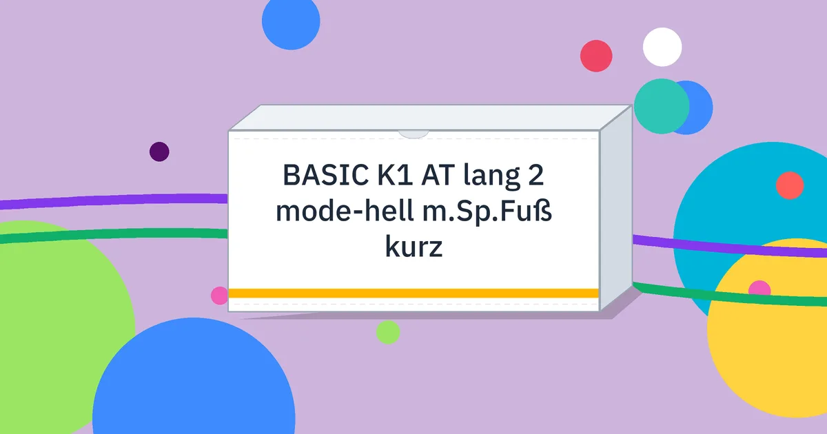 Symbolbild: Packung mit der Aufschrift BASIC K1 AT lang 2 mode-hell m.Sp.Fuß kurz (PZN 20262386) – Verfügbarkeit und Bezug in Apotheken in Frankfurt am Main