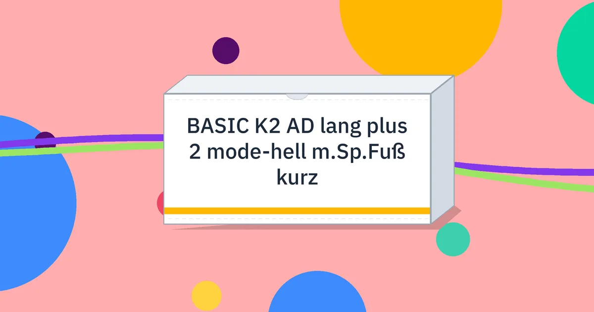Symbolbild: Packung mit der Aufschrift BASIC K2 AD lang plus 2 mode-hell m.Sp.Fuß kurz (PZN 20264037) – Verfügbarkeit und Bezug in Apotheken in Frankfurt am Main