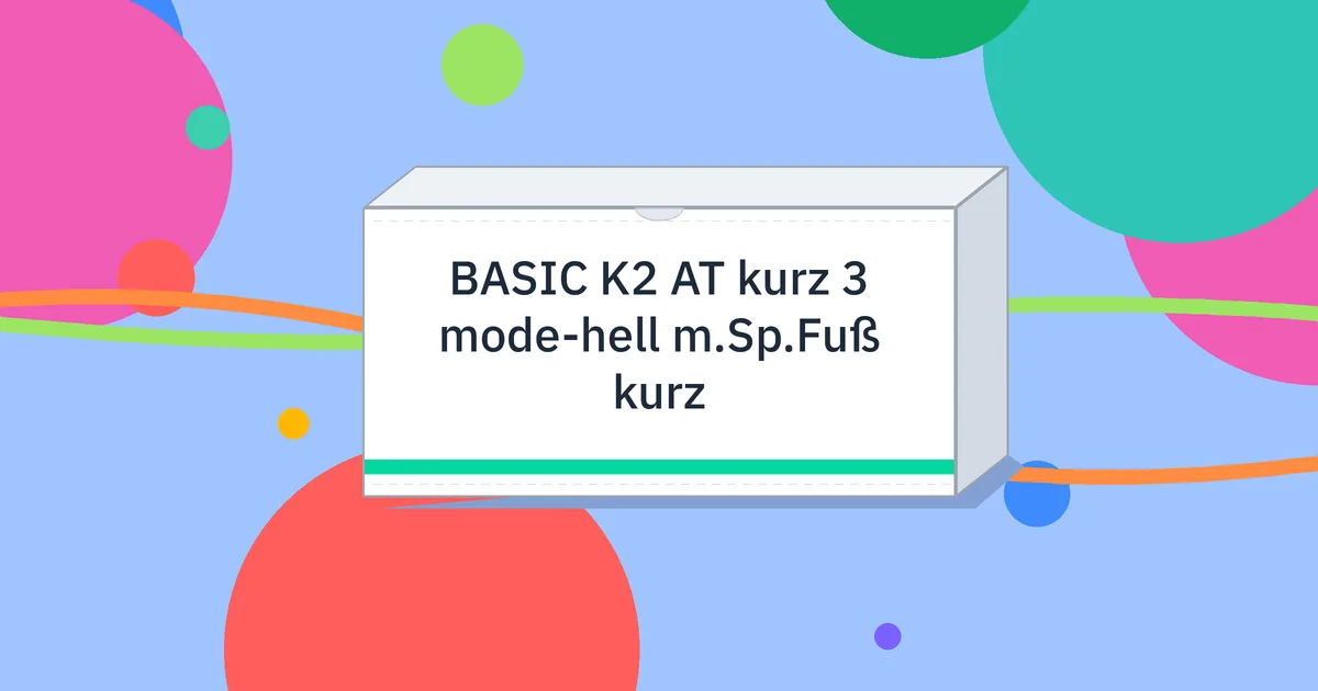 Symbolbild: Packung mit der Aufschrift BASIC K2 AT kurz 3 mode-hell m.Sp.Fuß kurz (PZN 20269218) – Verfügbarkeit und Bezug in Apotheken in Frankfurt am Main