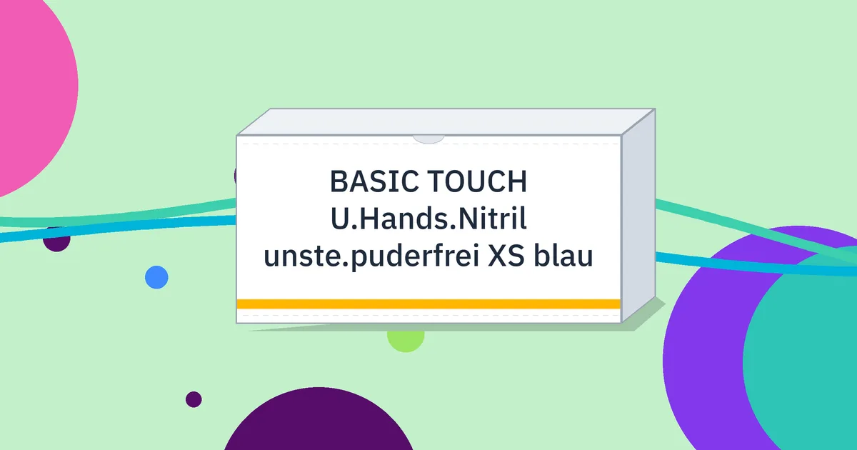 Symbolbild: Packung mit der Aufschrift BASIC TOUCH U.Hands.Nitril unste.puderfrei XS blau (PZN 15257489) – Verfügbarkeit und Bezug in Apotheken in Frankfurt am Main