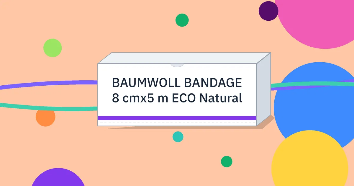 Symbolbild: Packung mit der Aufschrift BAUMWOLL BANDAGE 8 cmx5 m ECO Natural (PZN 18663379) – Verfügbarkeit und Bezug in Apotheken in Frankfurt am Main