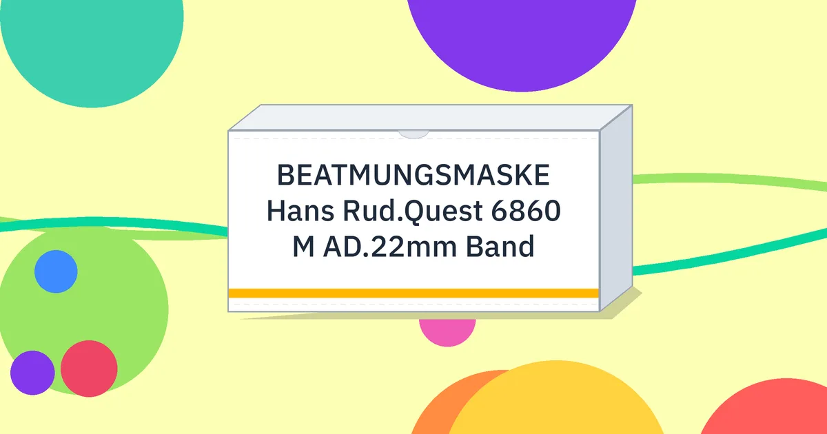 Symbolbild: Packung mit der Aufschrift BEATMUNGSMASKE Hans Rud.Quest 6860 M AD.22mm Band (PZN 17303638) – Verfügbarkeit und Bezug in Apotheken in Frankfurt am Main