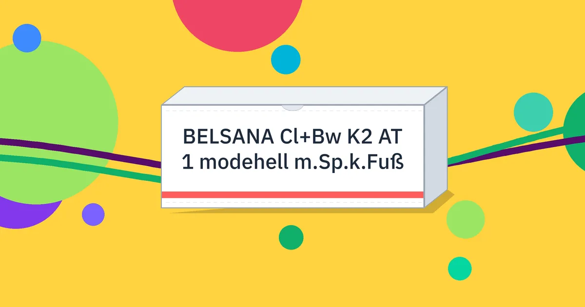 Symbolbild: Packung mit der Aufschrift BELSANA Cl+Bw K2 AT 1 modehell m.Sp.k.Fuß (PZN 12249006) – Verfügbarkeit und Bezug in Apotheken in Frankfurt am Main