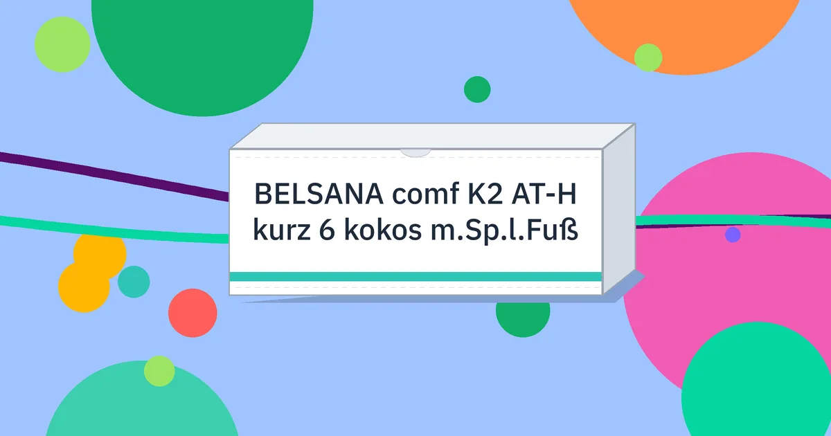 Symbolbild: Packung mit der Aufschrift BELSANA comf K2 AT-H kurz 6 kokos m.Sp.l.Fuß (PZN 12331825) – Verfügbarkeit und Bezug in Apotheken in Frankfurt am Main