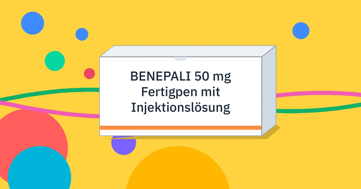 Symbolbild: Packung mit der Aufschrift BENEPALI 50 mg Fertigpen mit Injektionslösung (PZN 14312714) – Verfügbarkeit und Bezug in Apotheken in Frankfurt am Main