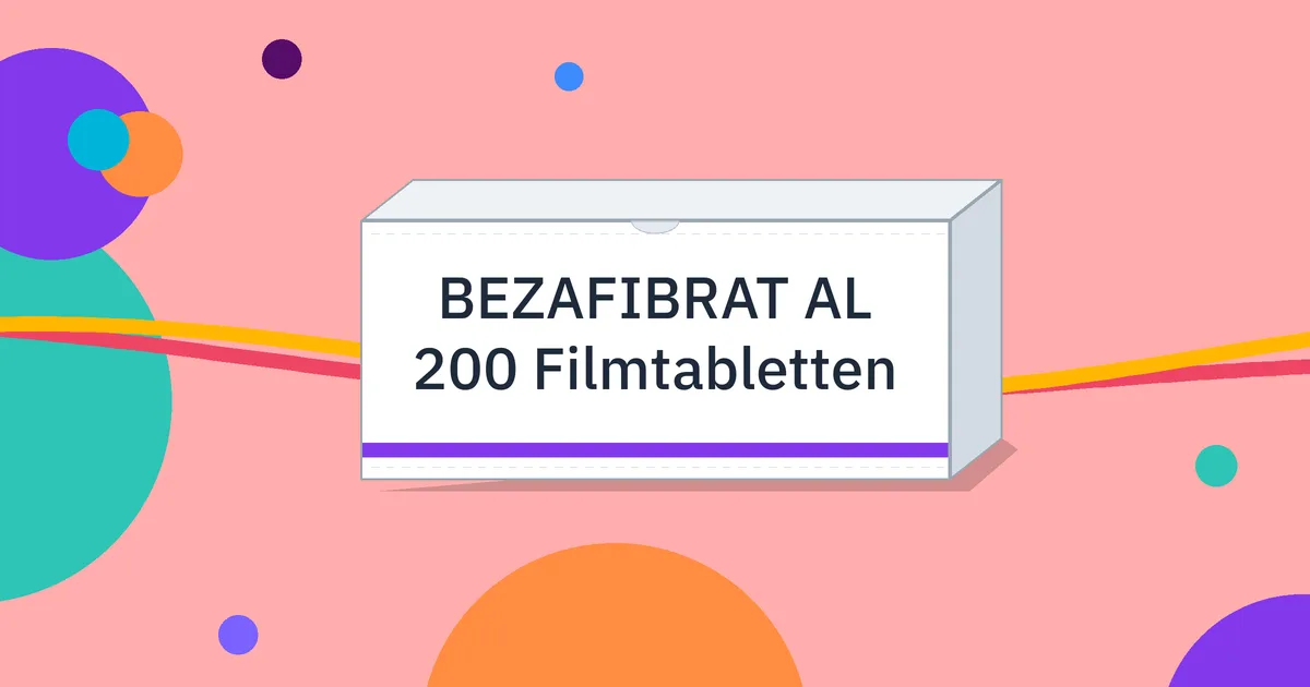 Symbolbild: Packung mit der Aufschrift BEZAFIBRAT AL 200 Filmtabletten (PZN 04900315) – Verfügbarkeit und Bezug in Apotheken in Frankfurt am Main