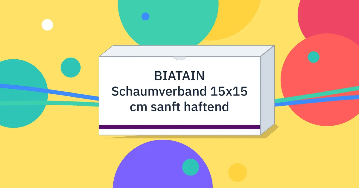 Symbolbild: Packung mit der Aufschrift BIATAIN Schaumverband 15x15 cm sanft haftend (PZN 17433424) – Verfügbarkeit und Bezug in Apotheken in Frankfurt am Main