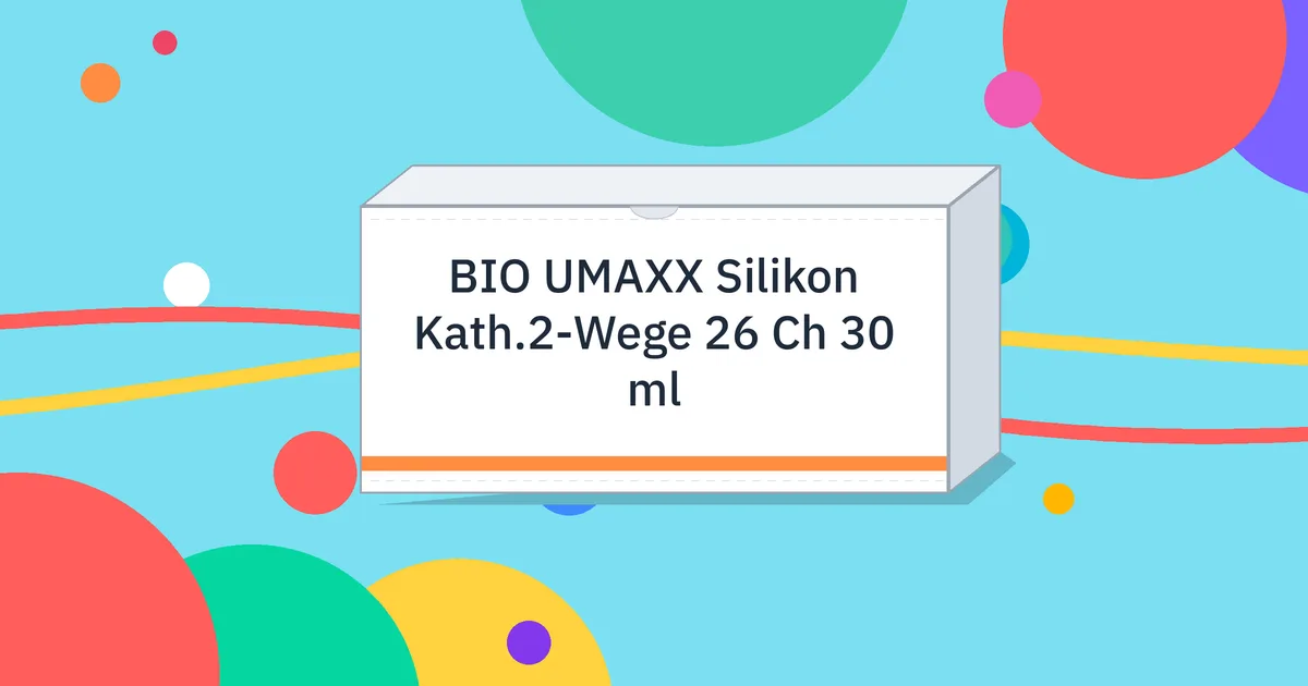 Symbolbild: Packung mit der Aufschrift BIO UMAXX Silikon Kath.2-Wege 26 Ch 30 ml (PZN 05101763) – Verfügbarkeit und Bezug in Apotheken in Frankfurt am Main