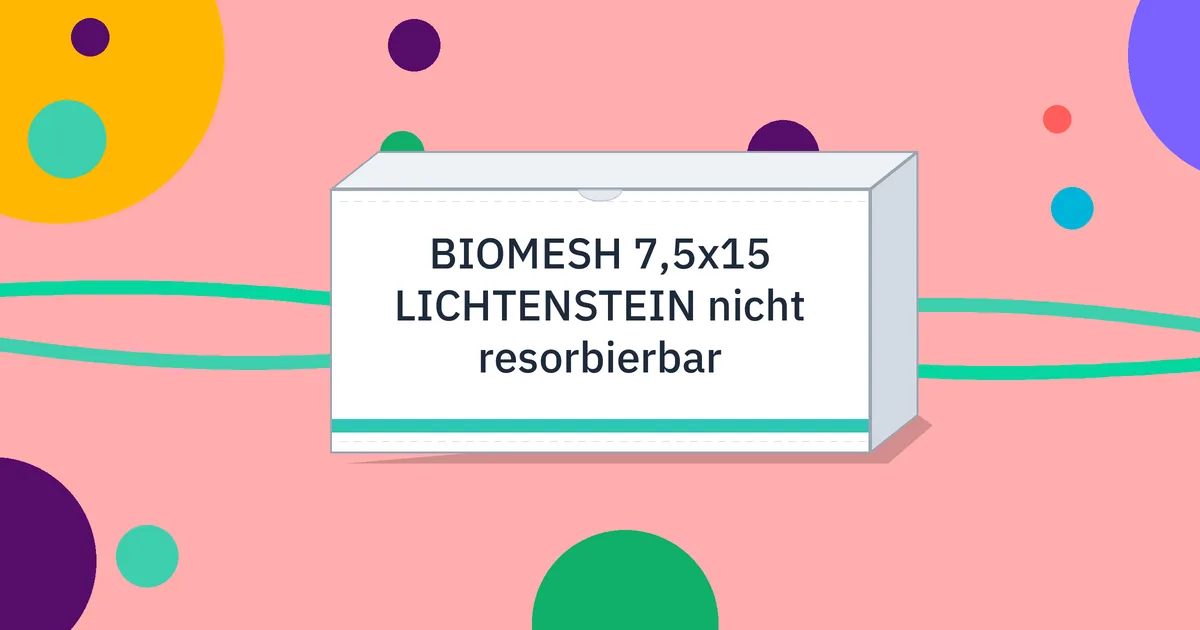 Symbolbild: Packung mit der Aufschrift BIOMESH 7,5x15 LICHTENSTEIN nicht resorbierbar (PZN 19504648) – Verfügbarkeit und Bezug in Apotheken in Frankfurt am Main