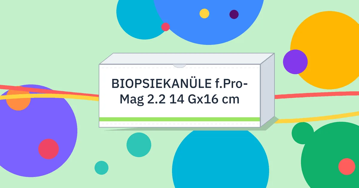 Symbolbild: Packung mit der Aufschrift BIOPSIEKANÜLE f.Pro-Mag 2.2 14 Gx16 cm (PZN 04507517) – Verfügbarkeit und Bezug in Apotheken in Frankfurt am Main