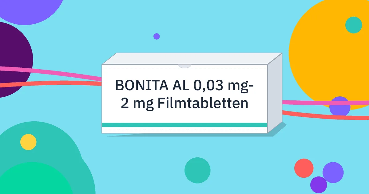 Symbolbild: Packung mit der Aufschrift BONITA AL 0,03 mg-2 mg Filmtabletten (PZN 06453435) – Verfügbarkeit und Bezug in Apotheken in Frankfurt am Main